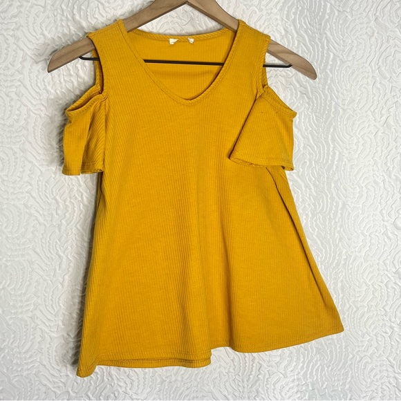Tops | Mustard Yellow Peek Shoulder Swing Bottom Top | Poshmark
